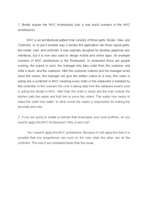 Mvc Architecture And Real World Scenario Of Mvc Architecture Briefly Explain The Mvc