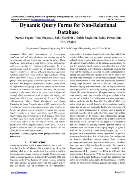 Dynamic Query Forms For Non Relational Database Pdf
