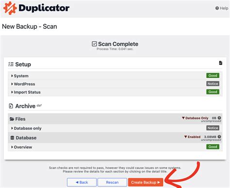 Creating Database Only Backup Duplicator
