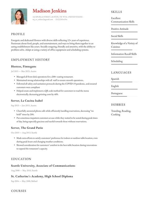 Hostess Resume Examples Restaurant Server Resume Examples For 2025