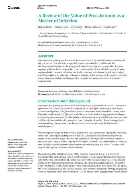 Pdf A Review Of The Value Of Procalcitonin As A Marker Of Infection