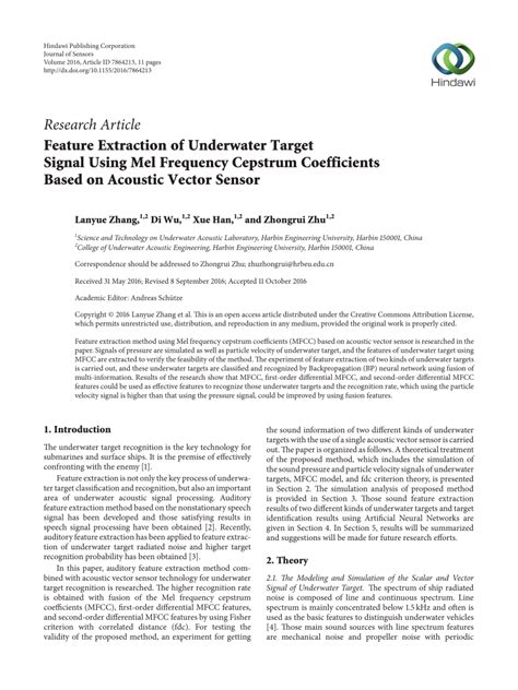 Pdf Feature Extraction Of Underwater Target Signal Using Mel Frequency Cepstrum Coefficients