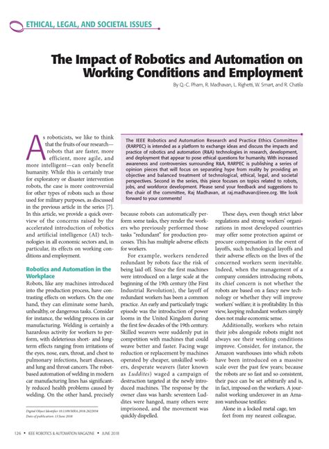 Pdf The Impact Of Robotics And Automation On Working Conditions And Employment [ethical Legal