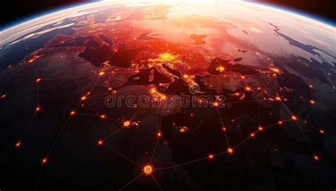 Global Network Connections Illuminated Cities And Intercontinental Links At Night Ai Generated
