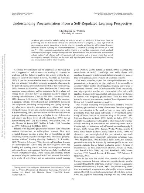 Understanding Procrastination From A Self Regulated Learning Perspective