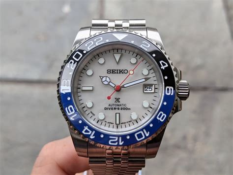 Seiko Pepsi Batman Sub White Mop Dial Customized Watch Build Seiko