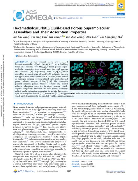 Pdf Hexamethylcucurbit 33 Uril Based Porous Supramolecular