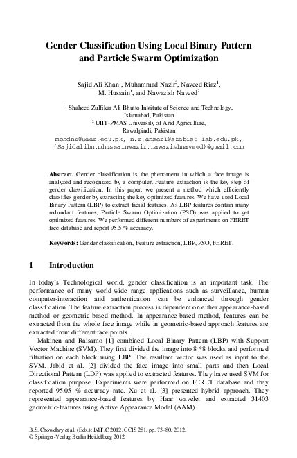 Pdf Gender Classification Using Local Binary Pattern And Particle
