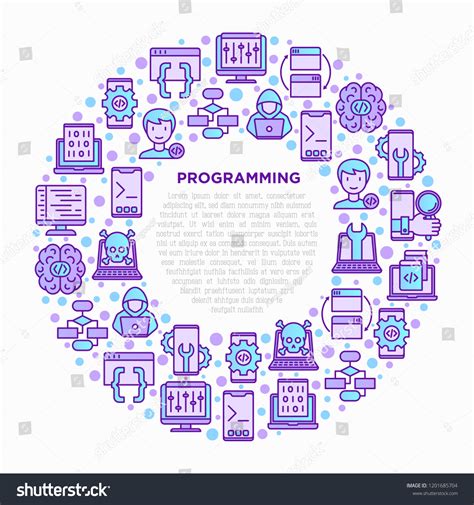 Programming Concept Circle Thin Line Icons Stock Vector Royalty Free Shutterstock