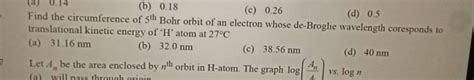 Find The Circumference Of 5th Bohr Orbit Of An Electron Whose De Broglie