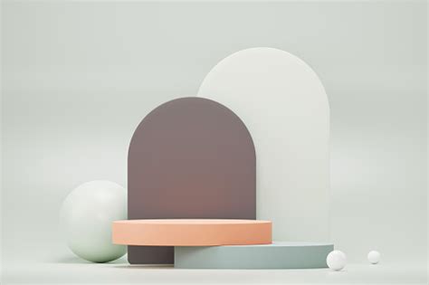 3d는 연단 스탠드가 있는 파스텔 그린 최소 배경을 렌더링합니다 화장품 발표 및 광고를위한 녹색 무대 플랫폼 깨끗한 디자인의 쇼케이스 받침대가 있는 스튜디오 장면 0명에