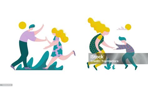 서로 다른 벡터 세트와 상호 작용하는 하이파이브를 주는 인물 캐릭터 긍정적인 감정 표현에 대한 스톡 벡터 아트 및 기타 이미지