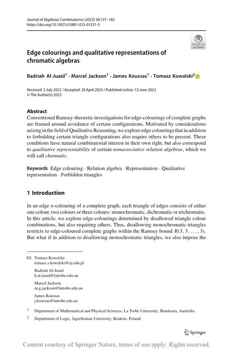 Pdf Edge Colourings And Qualitative Representations Of Chromatic Algebras