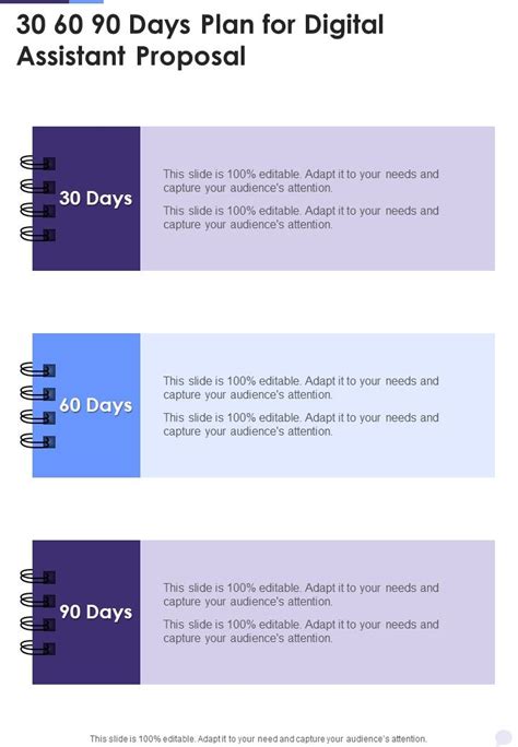 30 60 90 Days Plan For Digital Assistant Proposal One Pager Sample Example