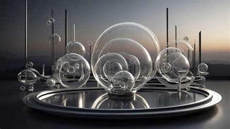 Futuristic Metallic Spheres In A Sleek Reflective Environment With Arches And Ambient Lighting