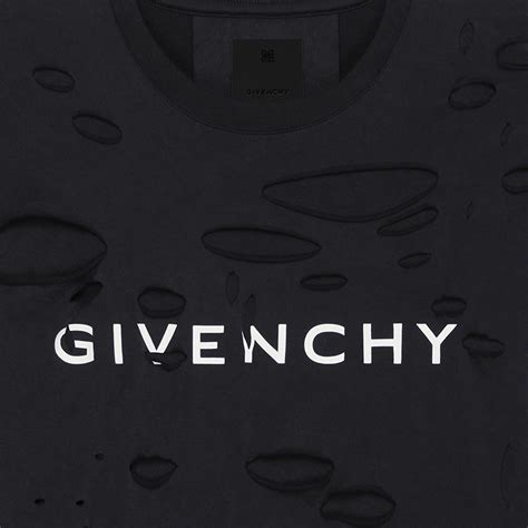 【givenchy纪梵希 男士短袖t恤】【包税】givenchy纪梵希 男士黑色纯棉破洞效果带徽标大板型t恤bm71g13y9w 011【正品 价格 图片】 寺库网