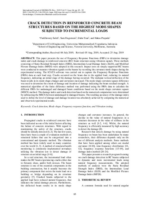 Pdf Crack Detection In Reinforced Concrete Beam Structures Based On The Highest Mode Shapes