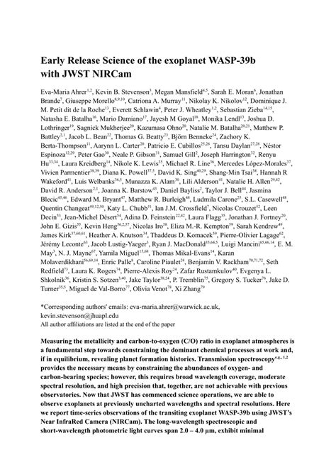 Pdf Early Release Science Of The Exoplanet Wasp 39b With Jwst Nircam