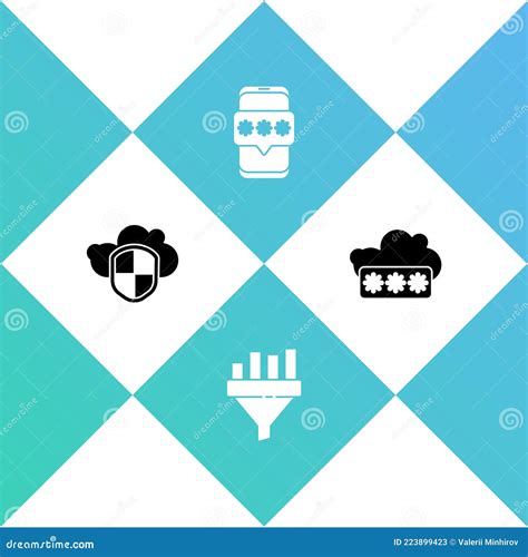 Set Cloud And Shield Sales Funnel With Chart Mobile Password And