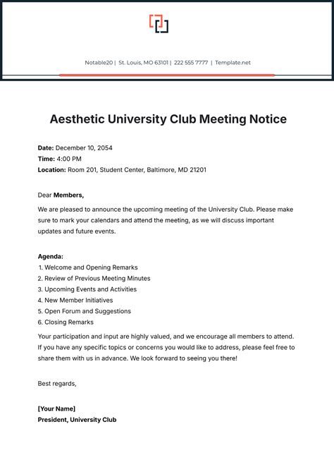 Free Aesthetic University Club Meeting Notice Template To Edit Online