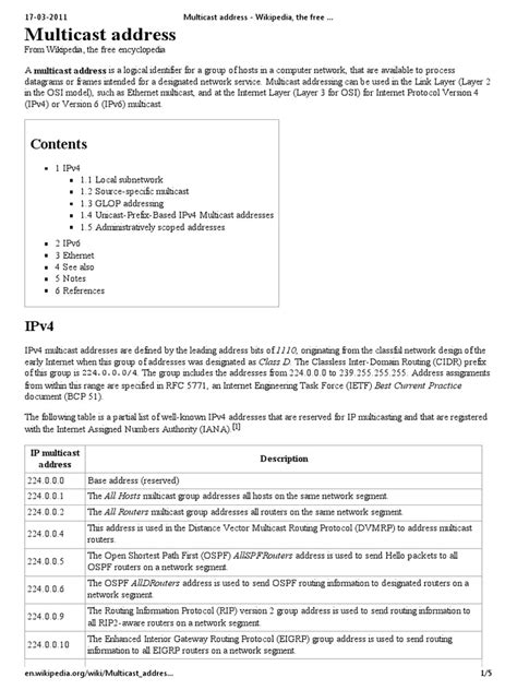 Multicast Address From Wikipedia The Free Encyclopedia Pdf I Pv6