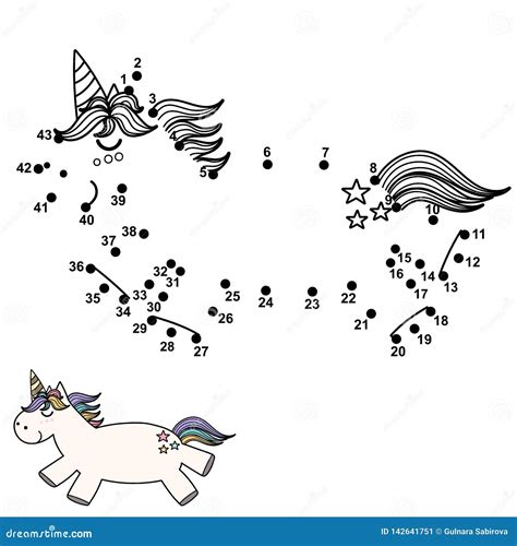 Conecte Los Puntos Y Dibuje Un Unicornio Lindo Juego De N Meros Para