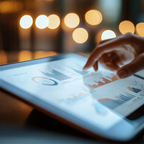 A Closeup Of A Hand Interacting With A Digital Tablet Displaying Various Data Charts And Graphs