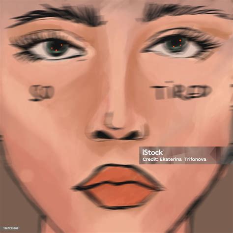 피로의 감정을 표현하는 소녀의 얼굴 그녀의 얼굴에 문신과 피곤한 표정이있는 소녀 아이에 대한 스톡 벡터 아트 및 기타 이미지