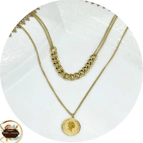 خرید و قیمت گردنبند کارتیر و زنجیر دیپلمات استیل و سکه الیزابت زیورآلات