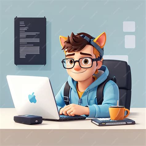 Premium Photo Programmer With Code Cat On Book And Coffee Vector Illustration Developer Hacker