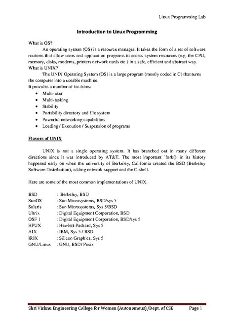 R23 Ii Ii Os Lab Coverpages Shri Vishnu Engineering College For