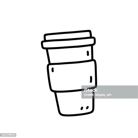 흰색 배경에 분리된 재사용 가능한 커피 컵 낙서 스타일의 벡터 손으로 그린 그림입니다 장식 로고 다양한 디자인에 적합합니다 0