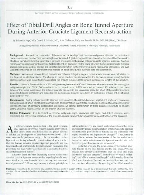 Pdf Effect Of Tibial Drill Angles On Bone Tunnel Aperture During