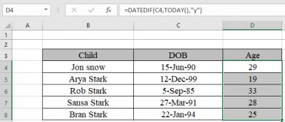 How To Calculate Age From Date Of Birth In Excel