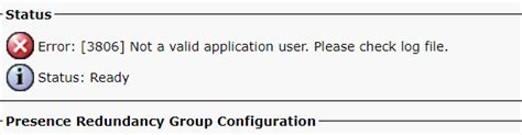error [3806] not a valid application user please check log file