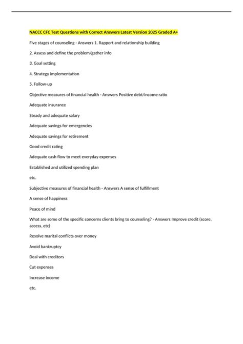 NACCC CFC Test Questions With Correct Answers Latest Version 2025 Graded A NACCC CFC Stuvia US