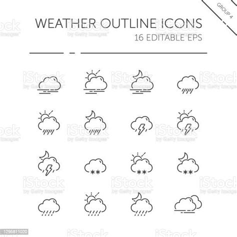 날씨 및 기상 얇은 선 아이콘 세트 구름 안개 비 폭풍 눈과 진눈깨비 윤곽선 벡터 그림 0명에 대한 스톡 벡터 아트 및 기타 이미지 Istock