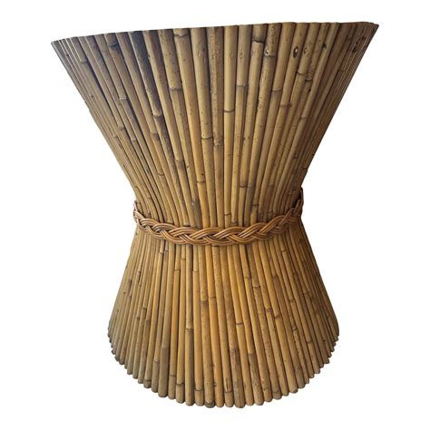 Vintage Mcguire Rattan Dining Game Table Base Braided Wicker Sheaf Of