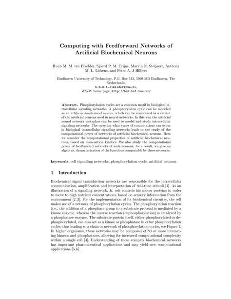 Pdf Computing With Feedforward Networks Of Artificial Biochemical Neurons