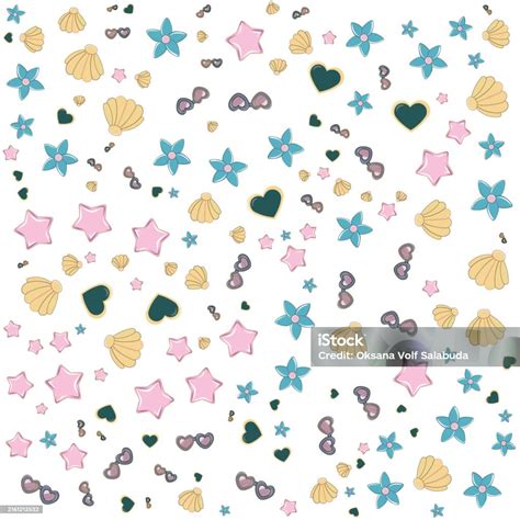 흰색 배경에 선글라스와 하트가 있는 별 여름 패턴입니다 벡터 일러스트 레이 션 개체 그룹에 대한 스톡 벡터 아트 및 기타 이미지 개체 그룹 귀여운 기포 Istock