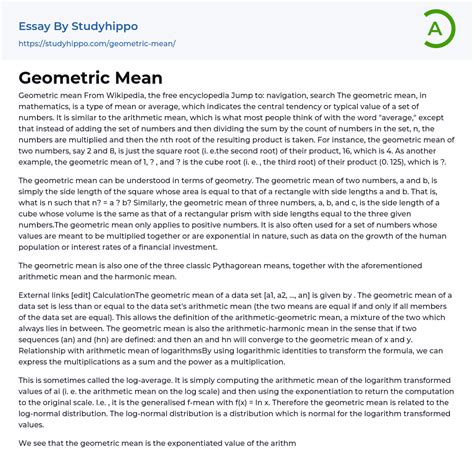 Geometric Mean Essay Example StudyHippo Com