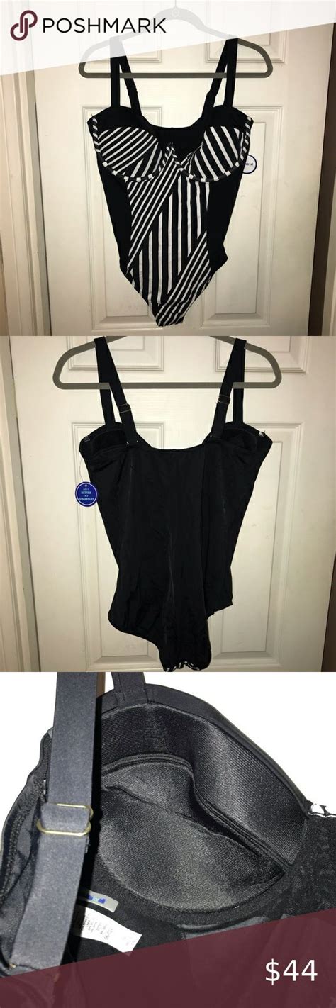Black And White Underwire One Piece Swimsuit Flattering Design