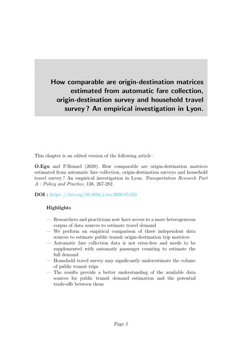 Pdf How Comparable Are Origin Destination Matrices Estimated From