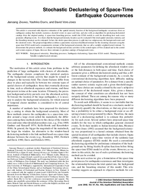 Pdf Stochastic Declustering Of Space Time Earthquake Occurrences