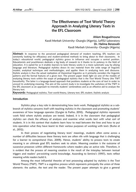 Pdf The Effectiveness Of Text World Theory Approach In Analyzing
