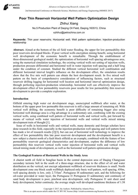 Pdf Poor Thin Reservoir Horizontal Well Pattern Optimization Design