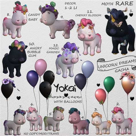 Second Life Marketplace Yokai Unicorn Dreams Complete Set