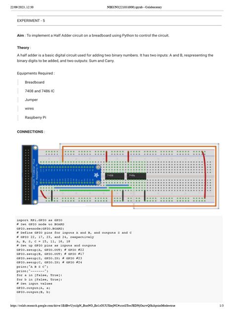 Half Adder Nikunj 221031009 Ipynb Colaboratory Pdf Computer