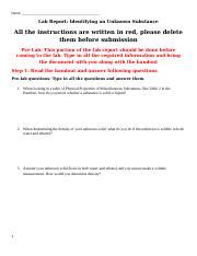 Lab Report Identifying An Unknown Substance Docx Name Lab Report Identifying An Unknown
