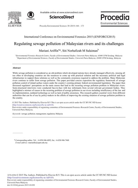 Pdf Regulating Sewage Pollution Of Malaysian Rivers And Its Challenges
